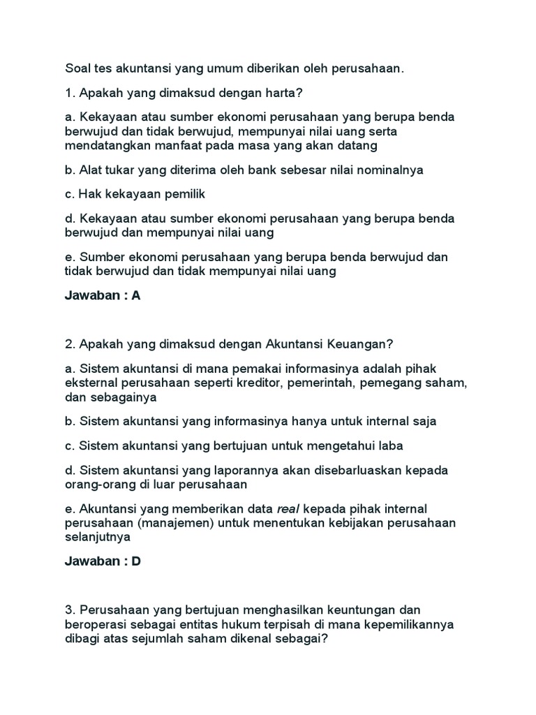 Soal Tes Akuntansi Yang Umum Diberikan Oleh Perusahaan Pdf