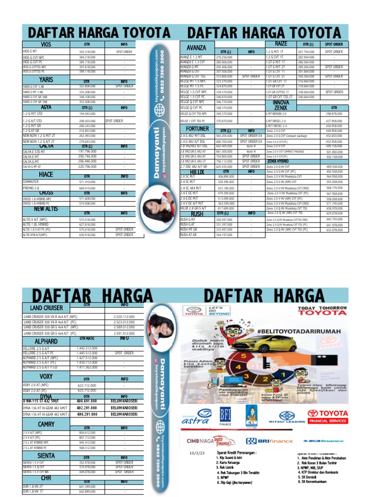 Daftar Harga Toyota Balikpapan OTR MARET 2023 | PDF | Cupés ...