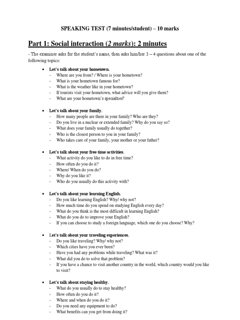 SPEAKING TEST FORMAT. final | PDF | Cognition