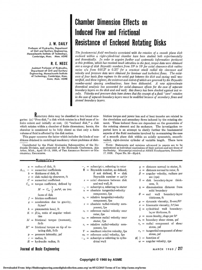Chamber Dimension Effects On Induced Flow and Frictional Resistance of Enclosed Rotating Disks ...