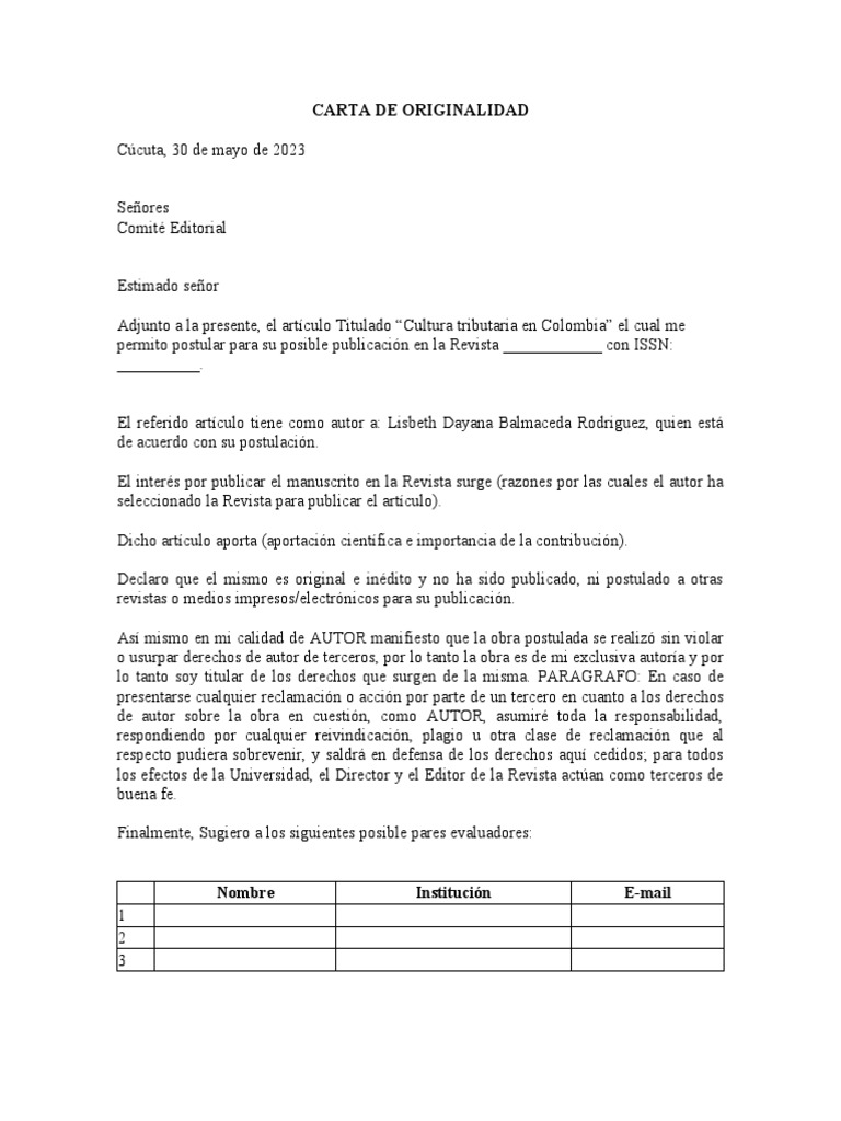 Carta de originalidad | PDF