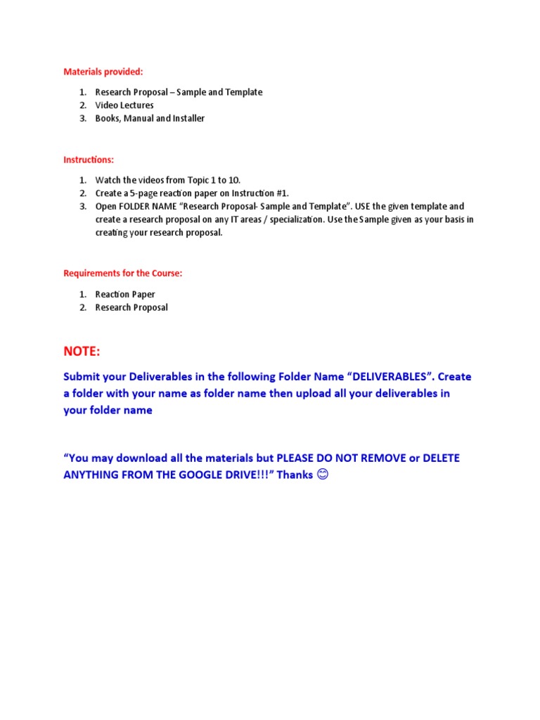 Instructions and Reminders | PDF