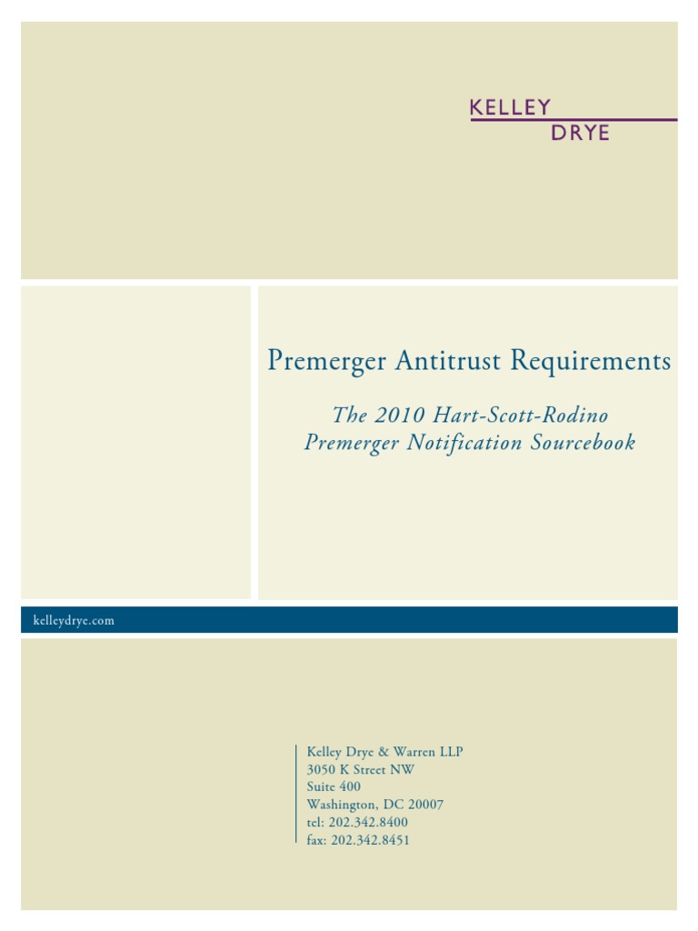 Premerger Antitrust Requirements The 2010 Hart Scott Rodino Premerger ...