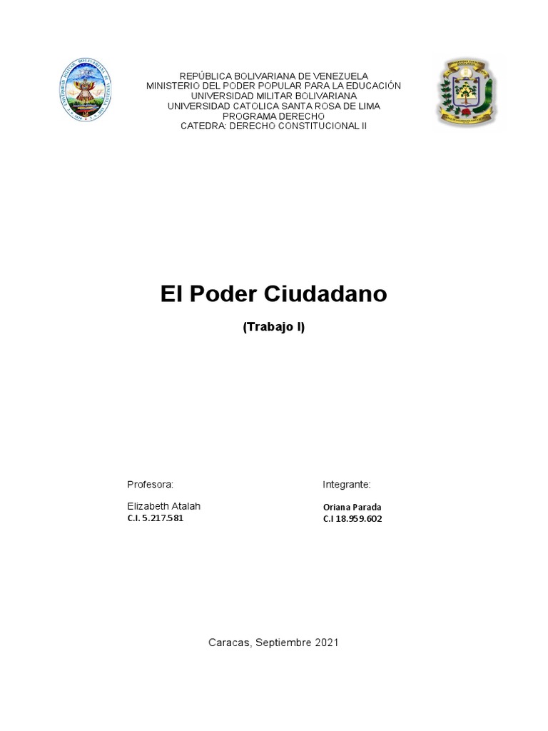 Funciones del Poder Ciudadano en Venezuela | PDF | Estado (política ...