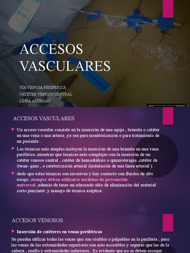 ACCESOS VASCULARES | PDF | Terapia intravenosa | Especialidades Medicas