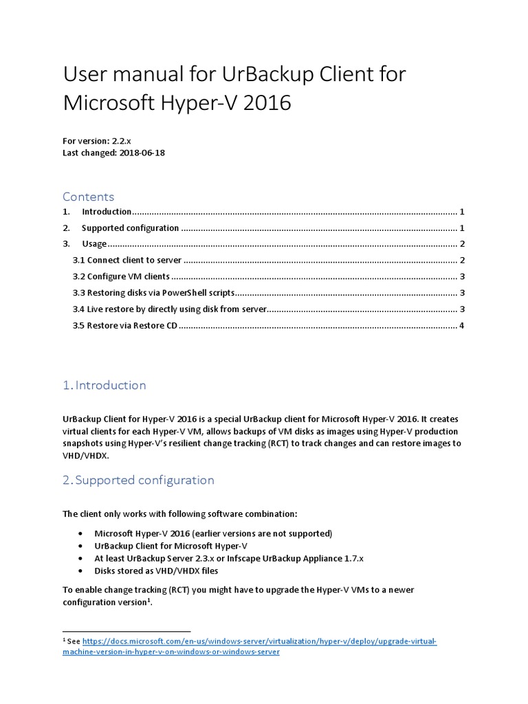 User Manual For UrBackup Client For Microsoft Hyper | PDF | Hyper V | Server (Computing)