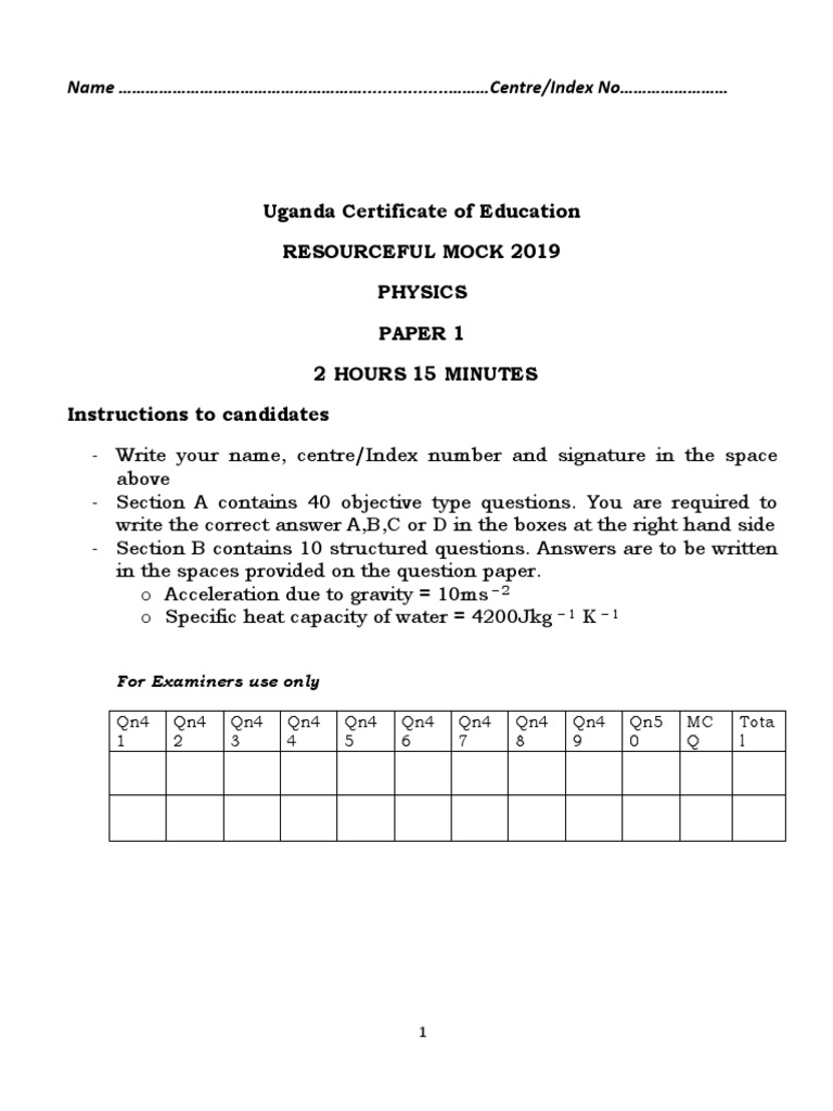 S4 Physics Paper 1-Resourceful Mock Examinations 2019A | PDF | Heat | Water