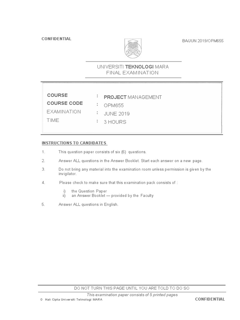 Past Year Paper OPM655 June 2019 | PDF | Project Management | Computing