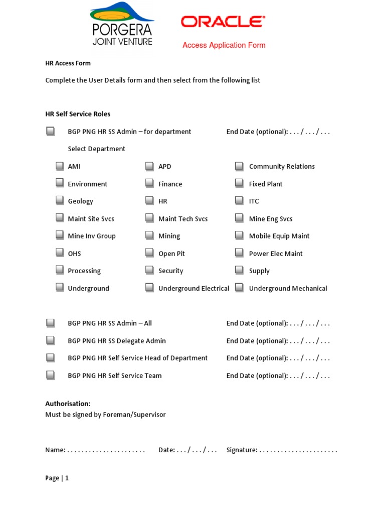 PJV Oracle Access Request Form HR Access | PDF | Computing ... PJV Oracle Access Request Form HR Access | PDF | Computing ...