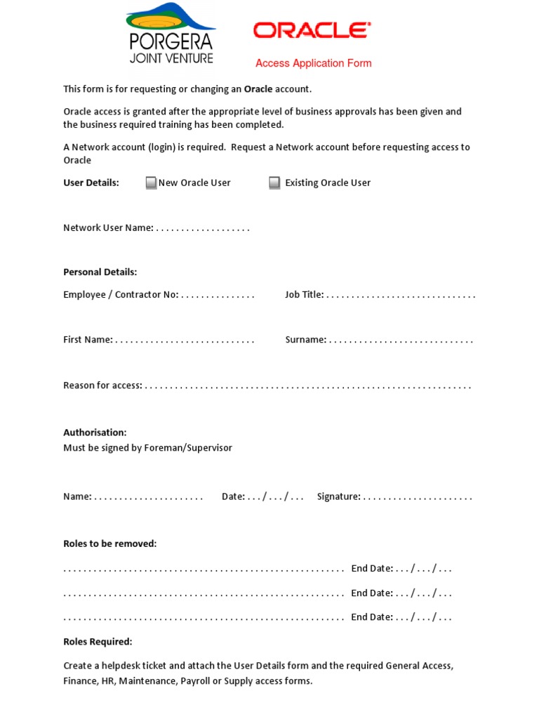 Oracle Account Access Request Form | PDF