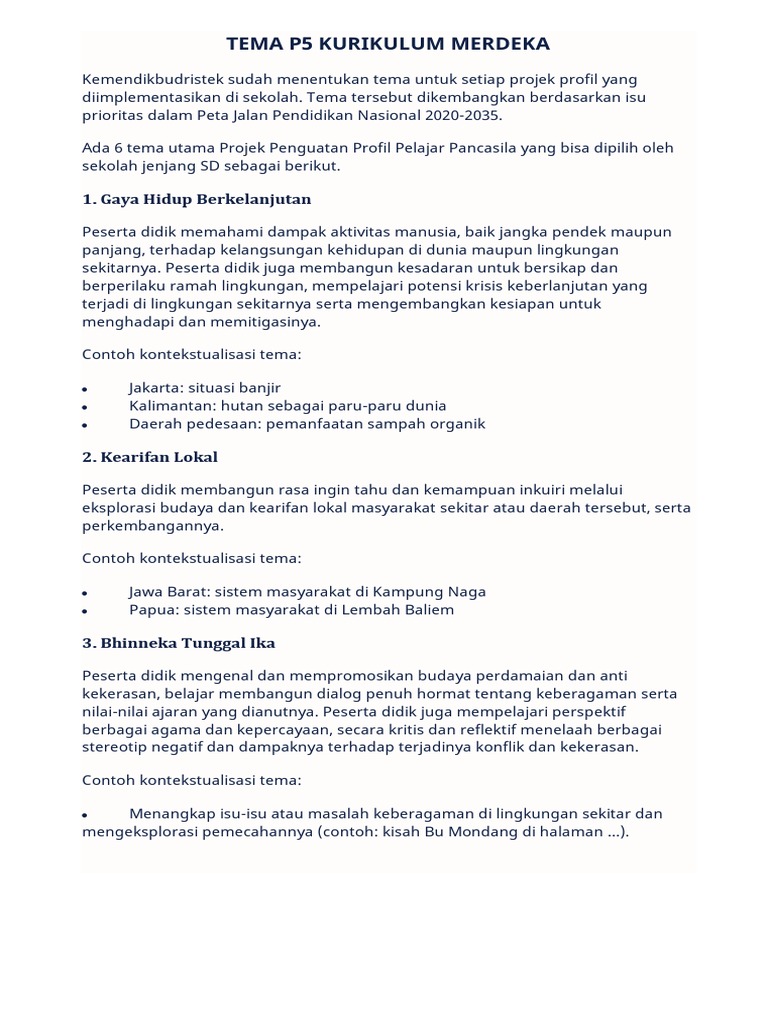 Tema P5 Kurikulum Merdeka SD | PDF | Karier & Perkembangan | Seni