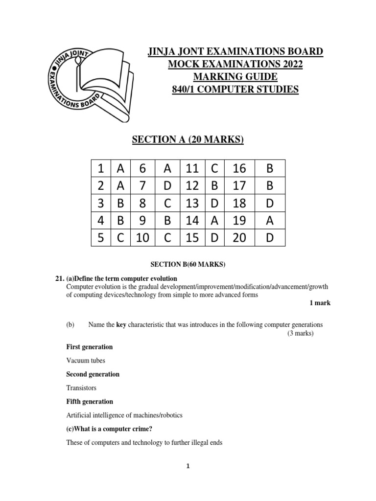 Jjeb 2022 Computer Studies 840-1 Marking Guide | PDF