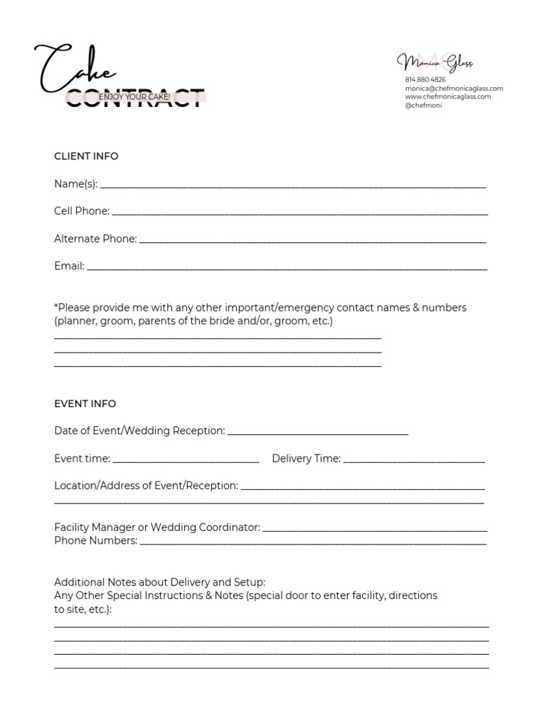 Cake - Contract - Fillable FINAL | PDF | Allergy | Allergen