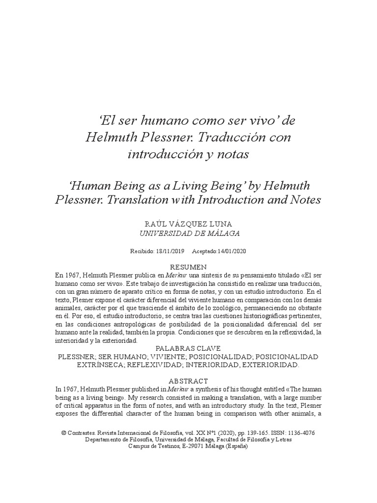 Posicionalidad del ser humano en Plessner | PDF | Humano | Razón