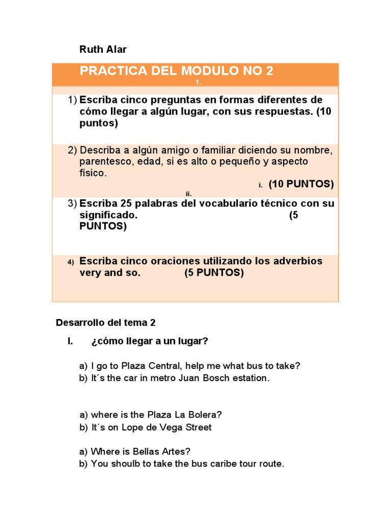 Práctica de Vocabulario y Preguntas | PDF