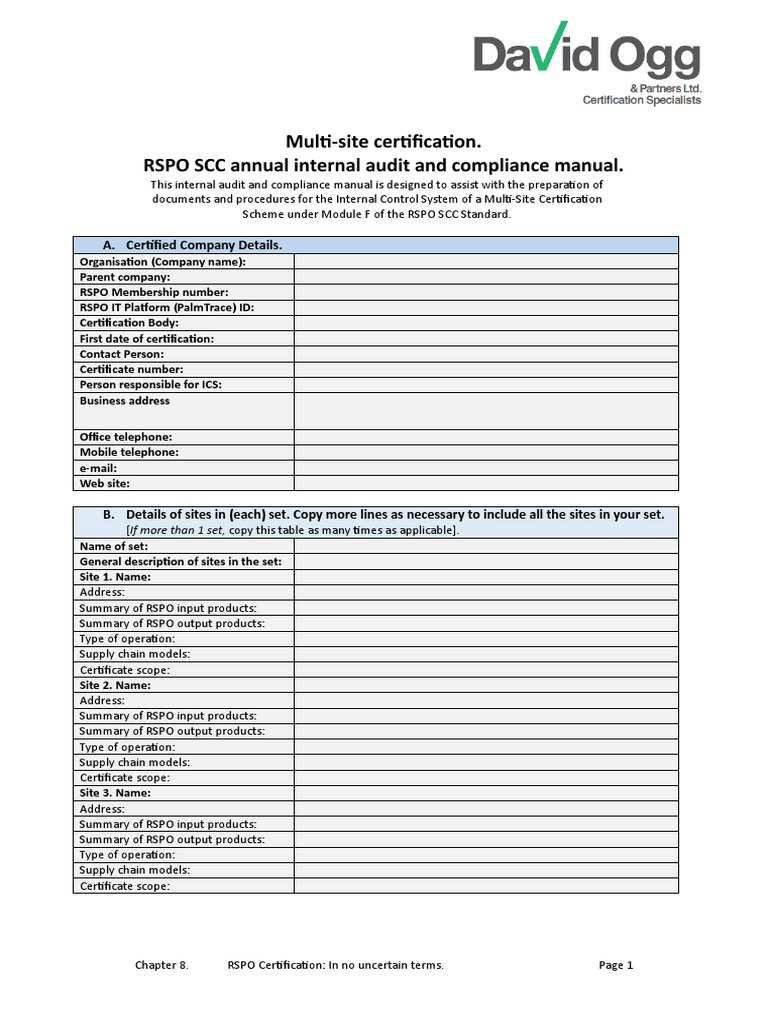 RSPO SCC Multi-Site Audit Manual | PDF | Audit | Internal Audit