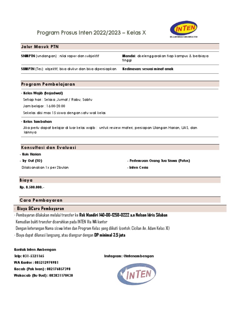 Program INTEN Kls X | PDF