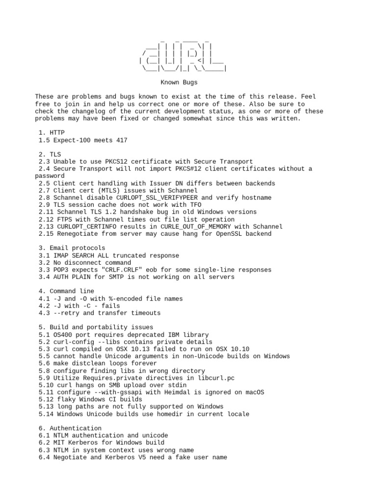 Known Bugs | PDF | File Transfer Protocol | Transport Layer Security