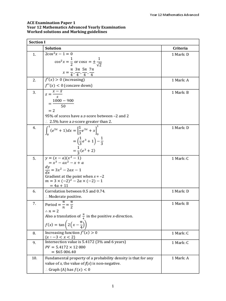 Ace Paper Solutions | PDF | Standard Score | Maxima And Minima