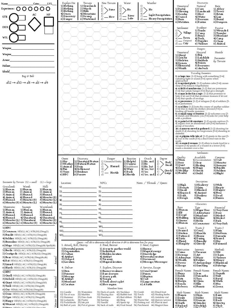 Single Sheet Adventure With Character Sheet | PDF | Monsters