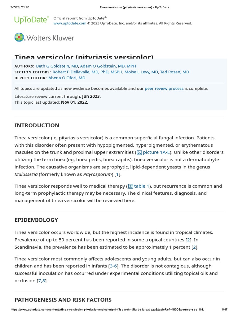 Tinea Versicolor (Pityriasis Versicolor) - UpToDate | PDF | Therapy ...