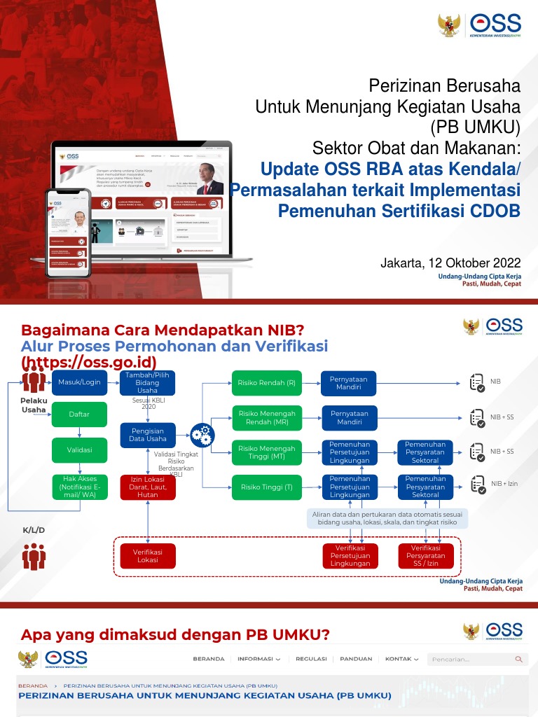 Paparan Update OSS RBA Kendala Atau Permasalahan Terkait Impelementasi Pemenuhan CDOB 12102022 | PDF