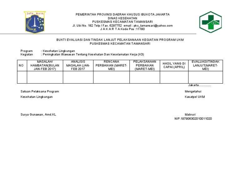 Bukti Evaluasi Dan Tindak Lanjut Pelaksanaan Kegiatan Program Ukm | PDF