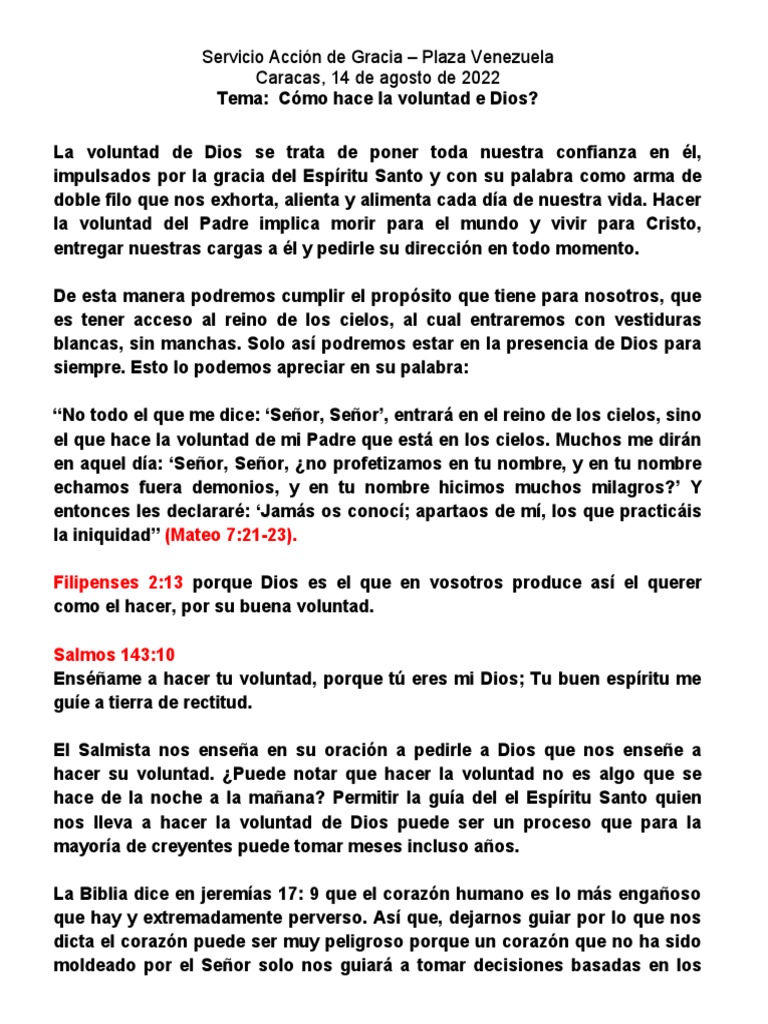 Como Saber Cual Es Voluntad de Dios para Mi Vida Predica 14-08-2022 | PDF | Dios | Pecado