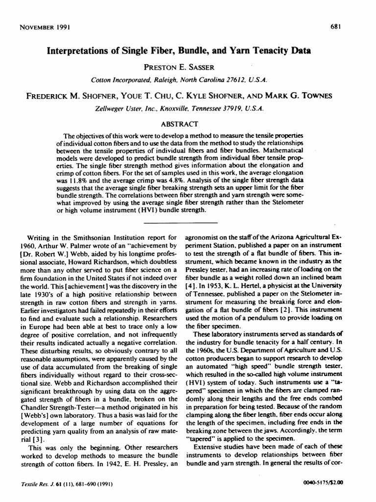 Interpretations Single Fiber, Tenacity: Bundle | PDF | Regression Analysis | Textiles