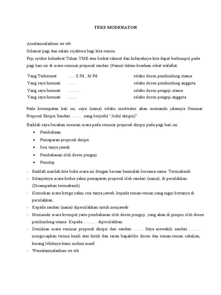 Teks Moderator Seminar Proposal Skripsi | PDF