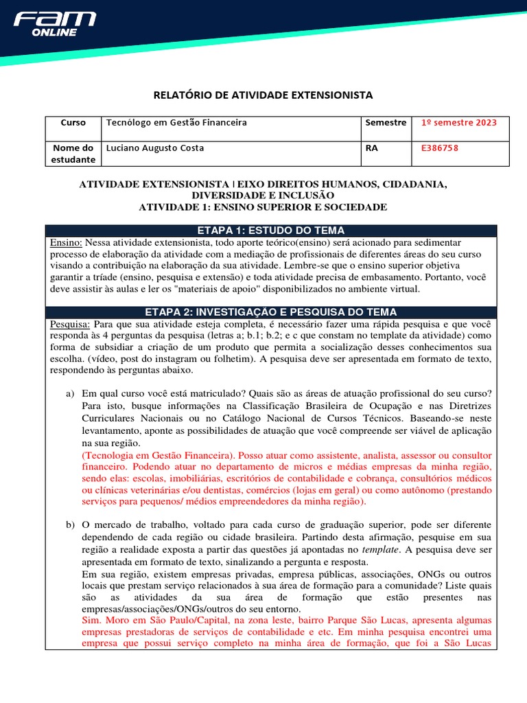 TEMPLATE - Atividade Extensionista 1-1 | Download grátis PDF | Contabilidade | Empreendedorismo
