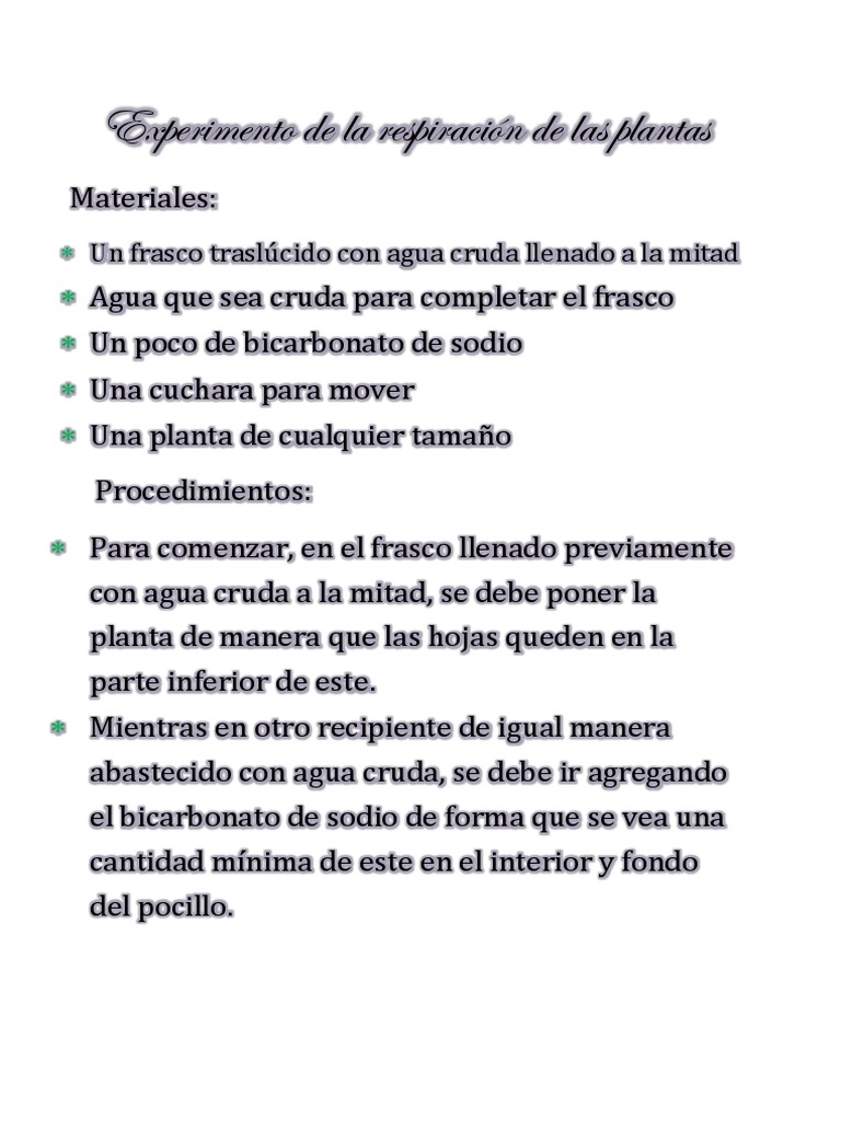 Experimento de La Respiración de Las Plantas | PDF