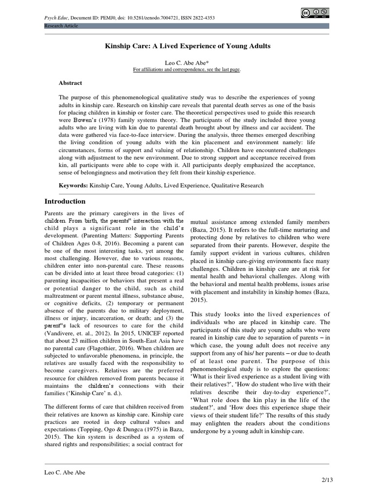 Kinship Care: A Lived Experience of Young Adults | PDF