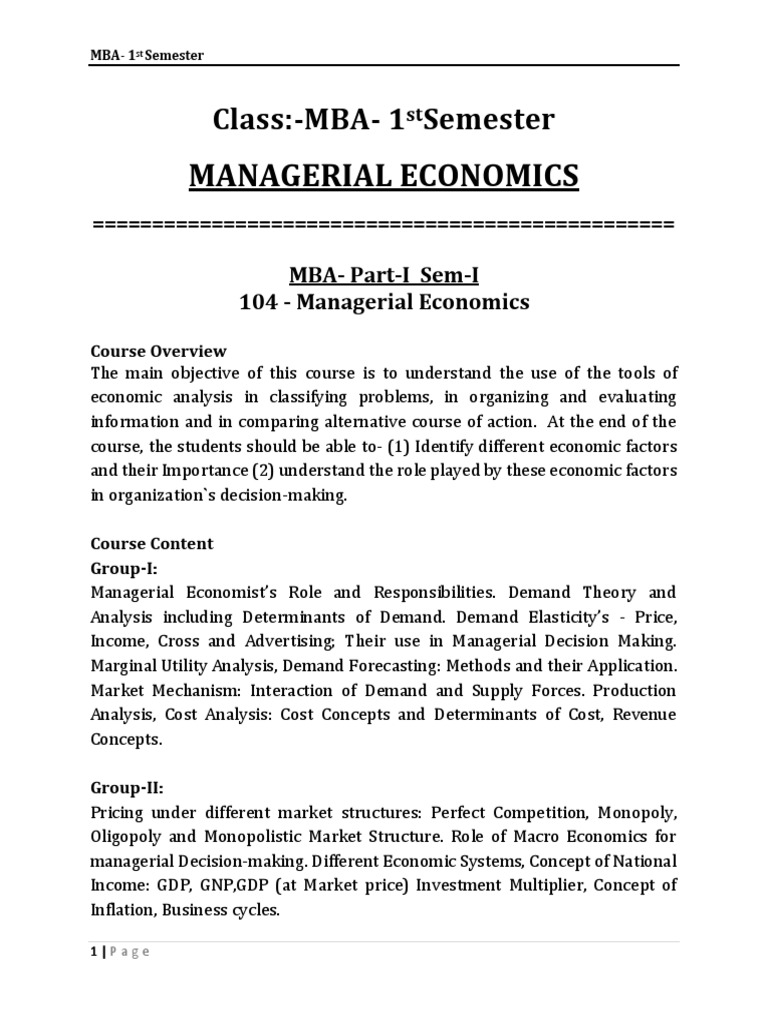 Managerial Economics Overview for MBA | PDF | Demand | Economics