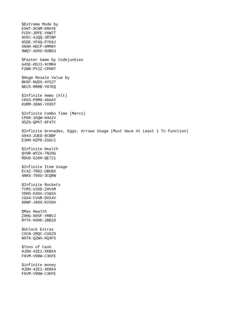 Cheats Resident Evil 4 Gamecube.log | PDF
