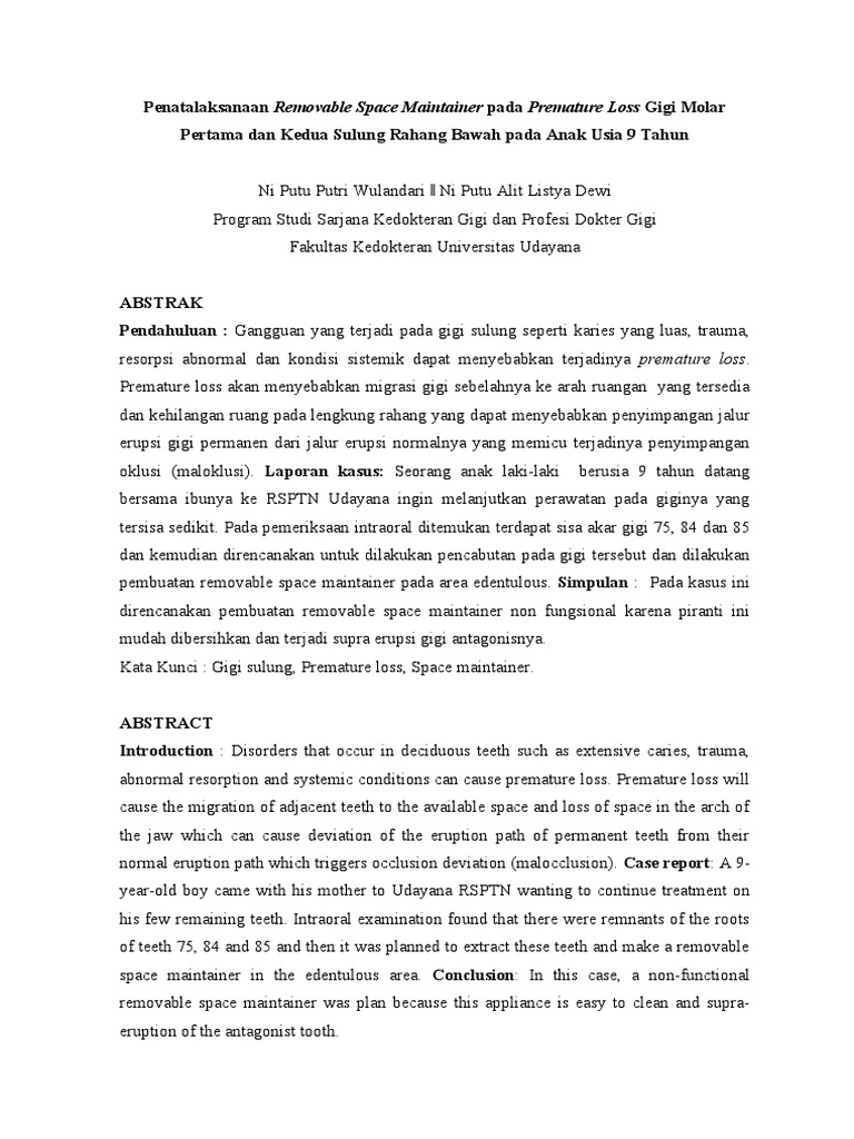 Lapsus Space Maintainer Ni Putu Alit Listya Dewi Dan Ni Putu Putri Wulandari | PDF