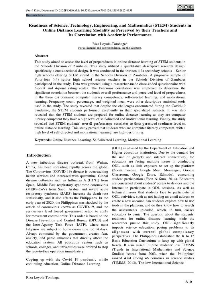 Readiness of Science, Technology, Engineering, and Mathematics (STEM ...