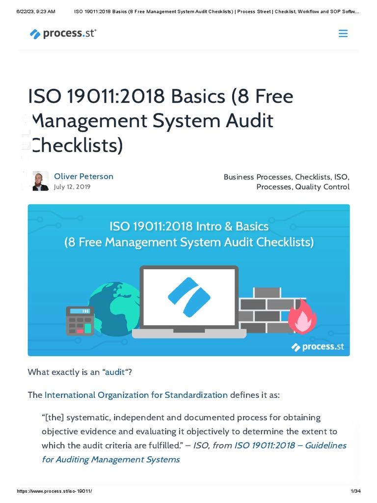 ISO 19011 - 2018 Basics (8 Free Management System Audit Checklists) - Process Street - Checklist ...