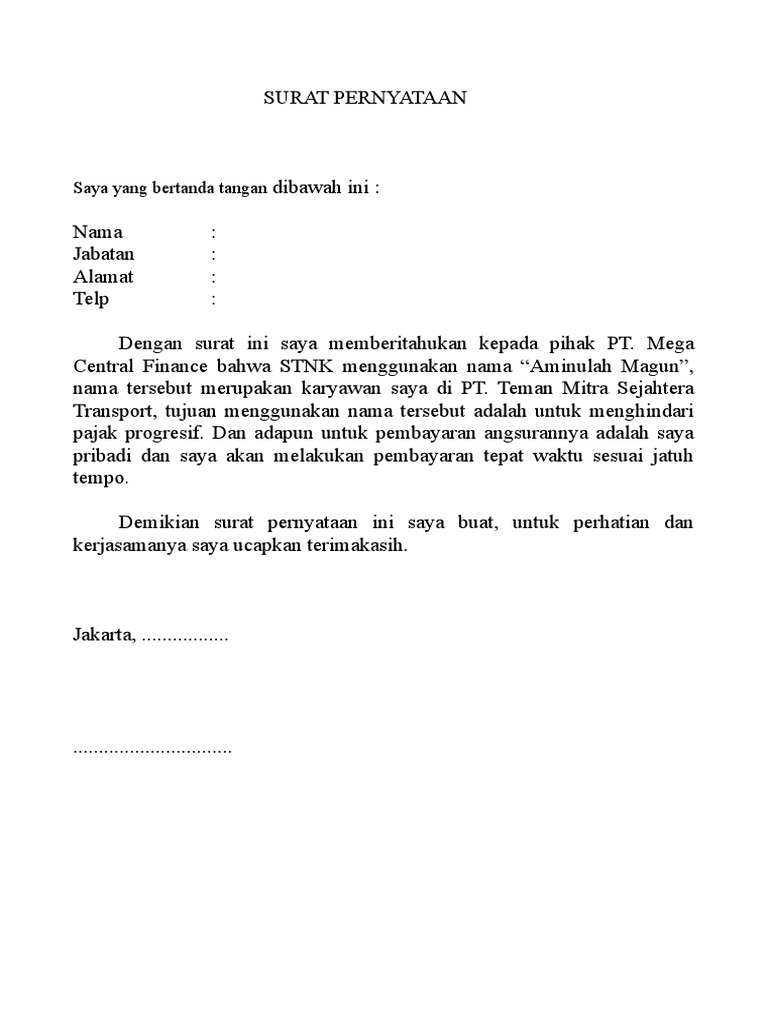 Surat Pernyataan STNK Pajak Progresif | PDF