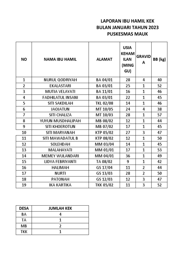 LAP BULANAN BUMIL KEK+ANEMIA 30 JUNII 2023 (1) | PDF