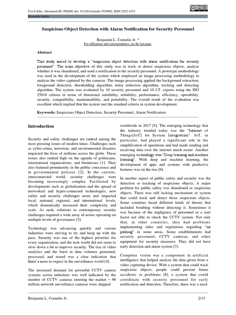 Suspicious Object Detection With Alarm Notification For Security ...