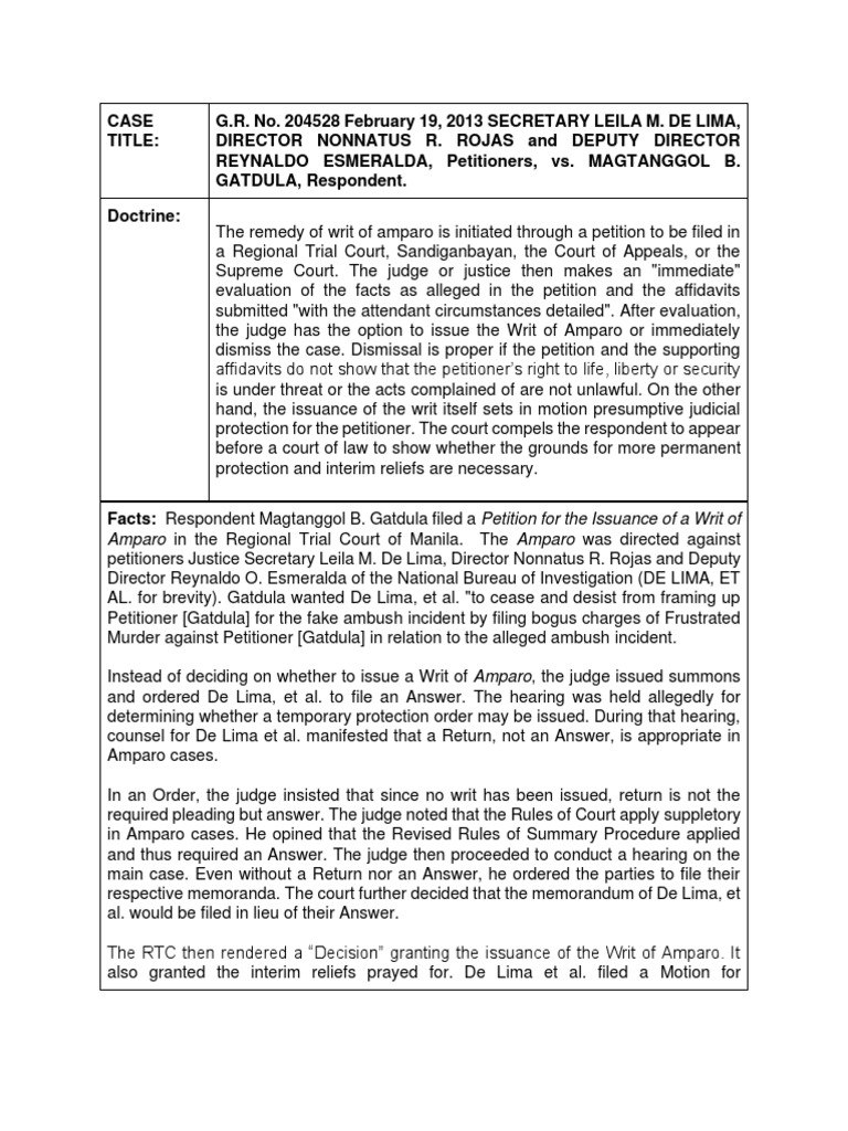 Writ of Amparo Procedure Error | PDF