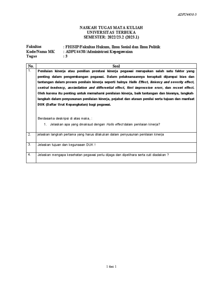 Soal Adpu4430 tmk3 3 | PDF