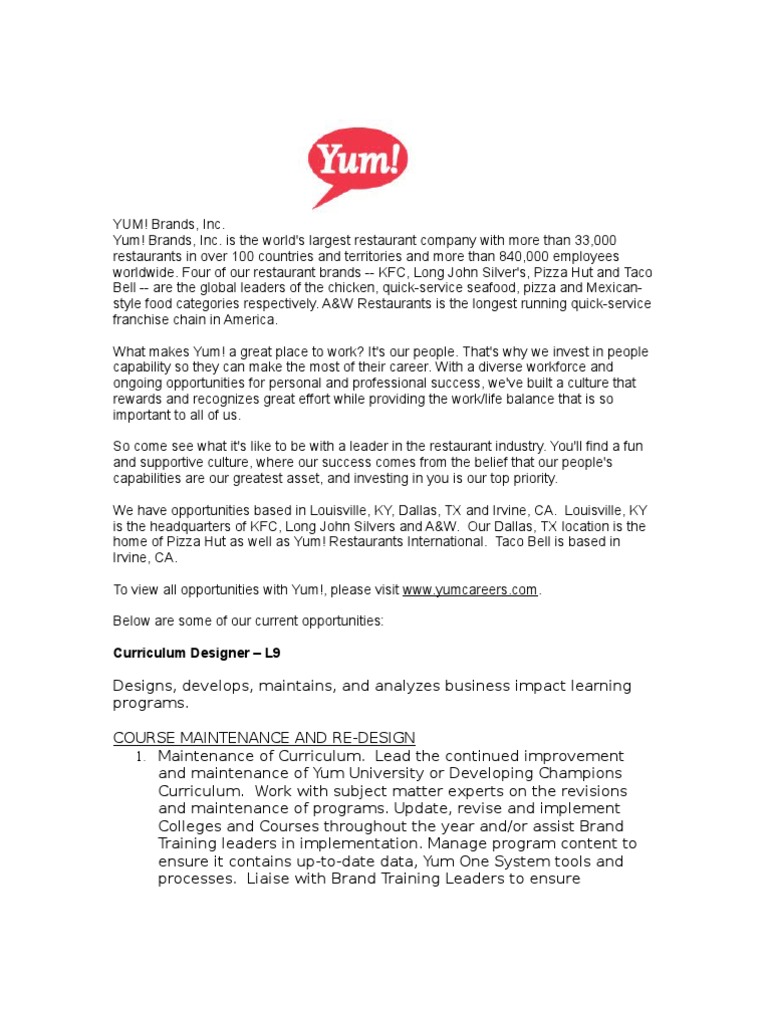 YUM Brands | PDF | Human Resources | Supply Chain