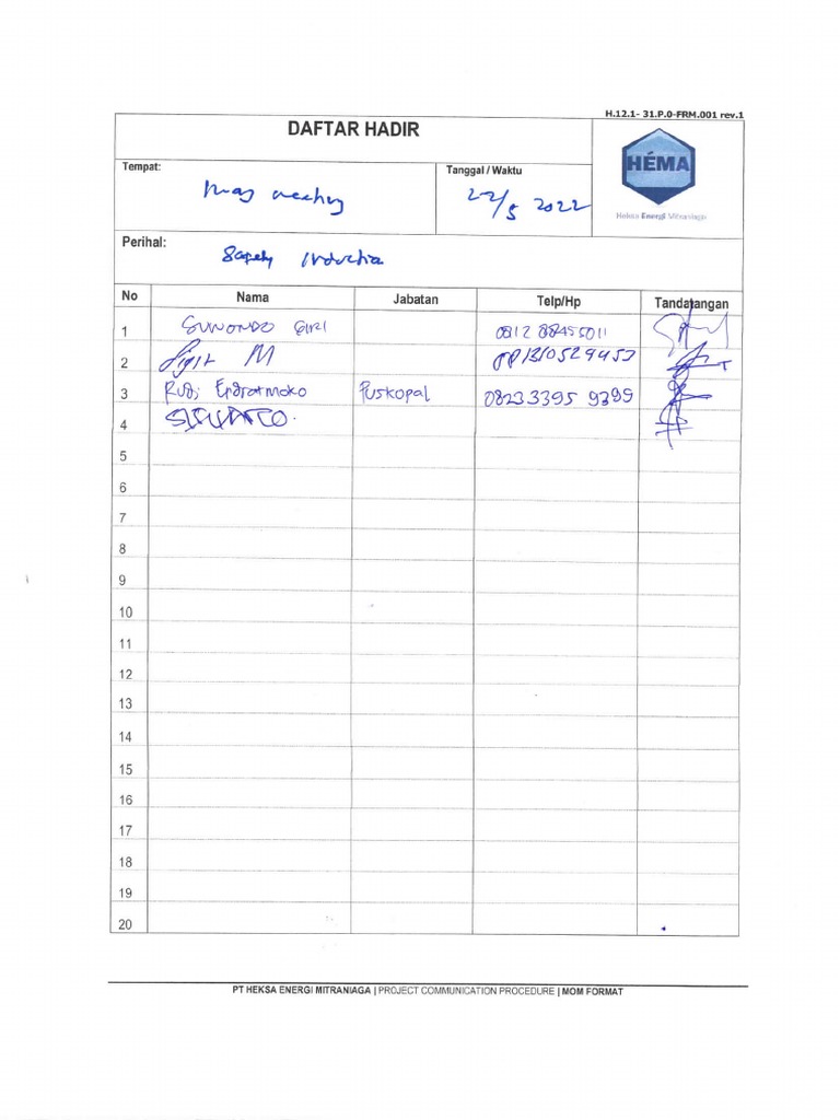 Absensi Safety Induction 22 Mei 2022 | PDF