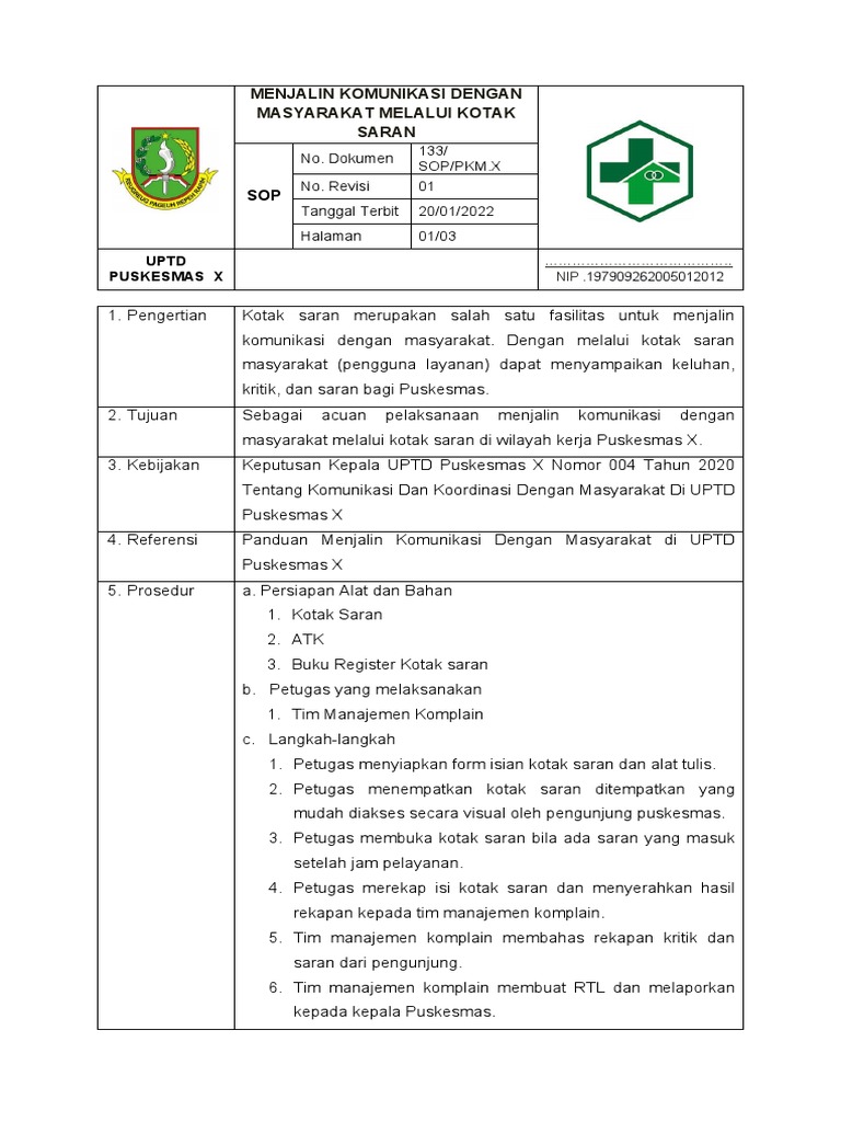 Prosedur Kotak Saran Puskesmas X | PDF | Bisnis