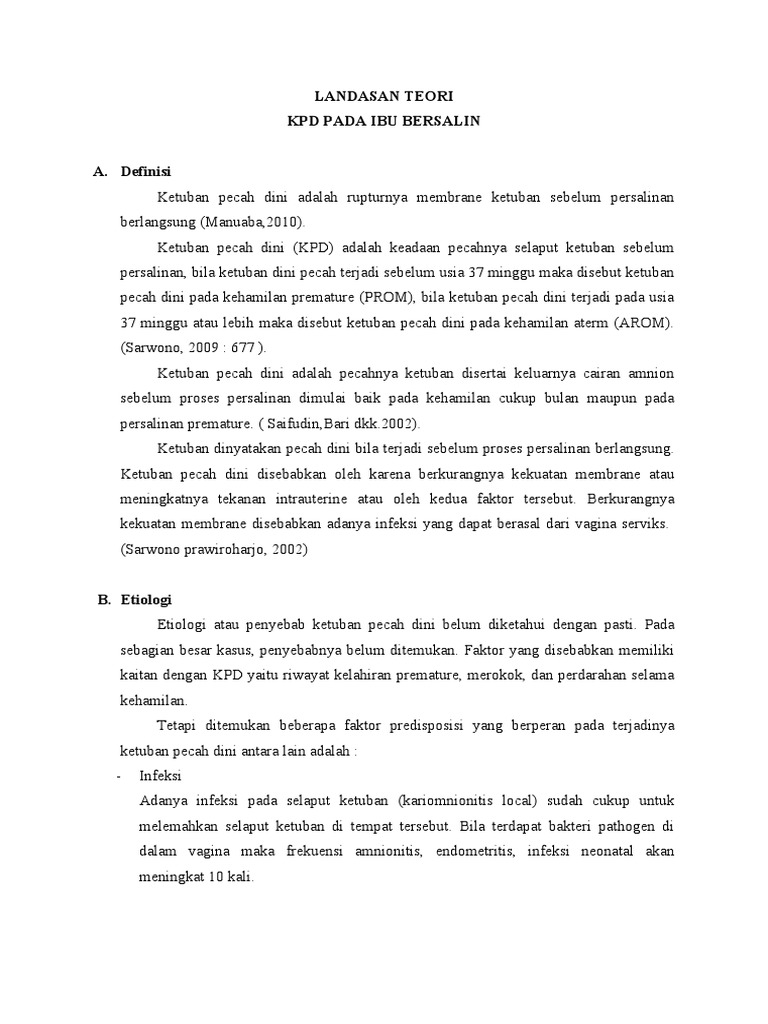 Landasan Teori KPD Pada Ibu Bersalin A. Definisi | PDF