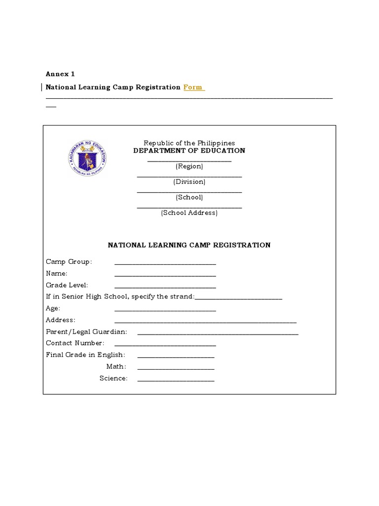 Annex 1 NLC Registration Form | PDF