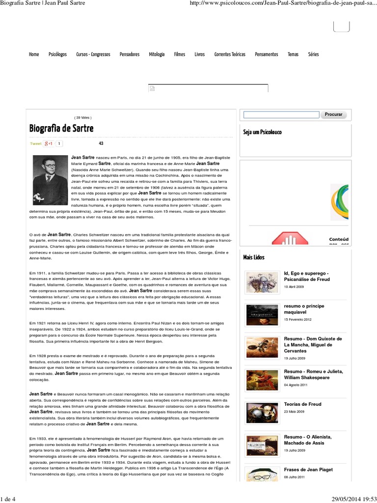 Biografia Sartre - Jean Paul Sartre | PDF | Jean Paul Sartre | Existencialismo