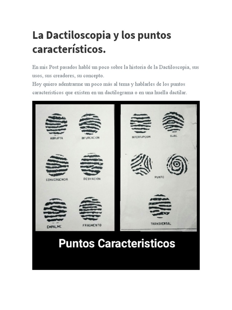 La Dactiloscopia y Los Puntos Característicos | PDF | Huella dactilar ...
